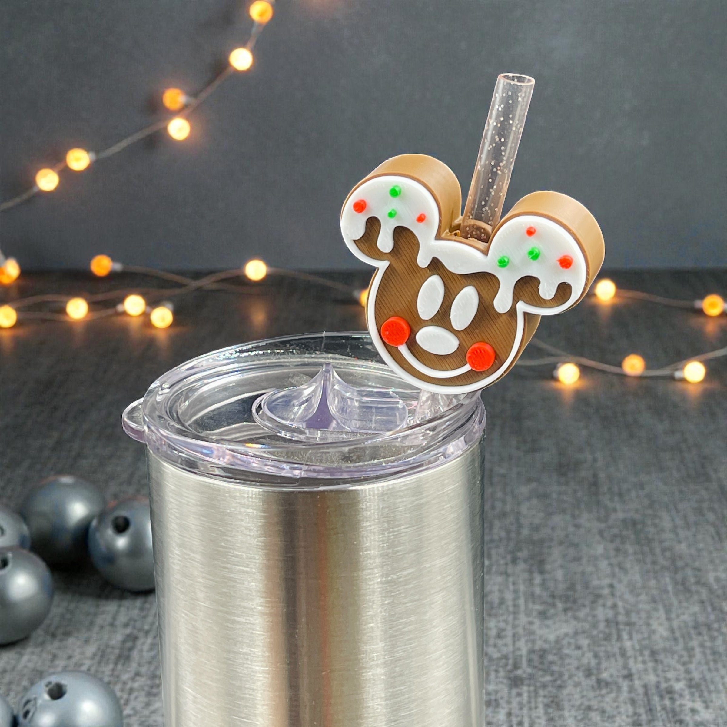Mouse Festive Gingerbread Straw Topper (2025) – Tumbler Shields 🛡